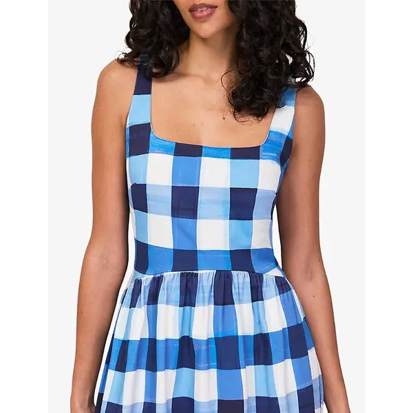 RO&ZO Gingham-print Stretch-cotton Maxi Dress - Blue