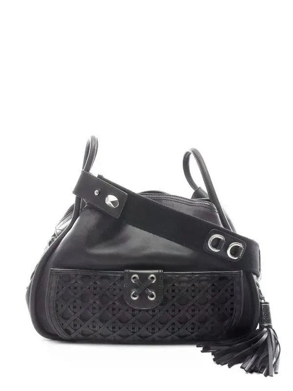 Dior Leather Cannage Lace-up Pocket Shoulder Bag - Black