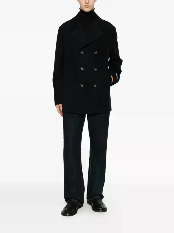 Canali Double-breasted Peacoat With Logo Detail - Blue