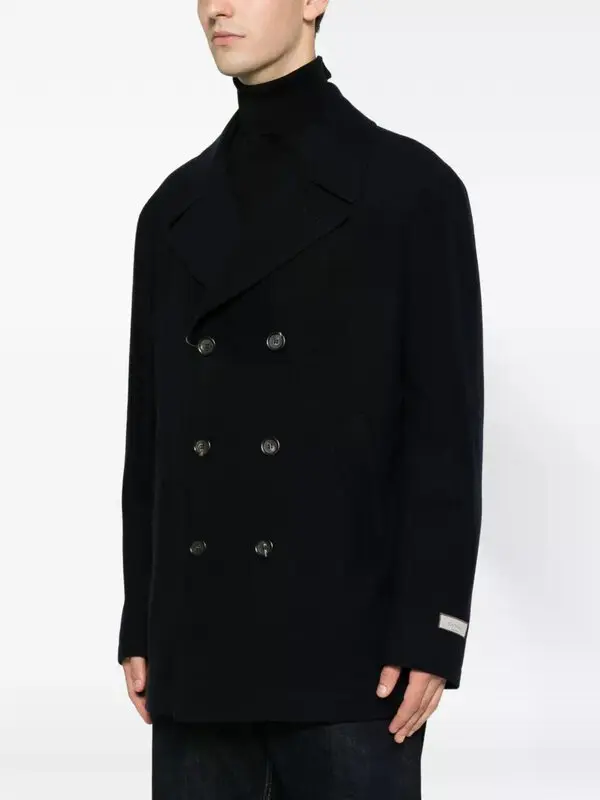 Canali Double-breasted Peacoat With Logo Detail
