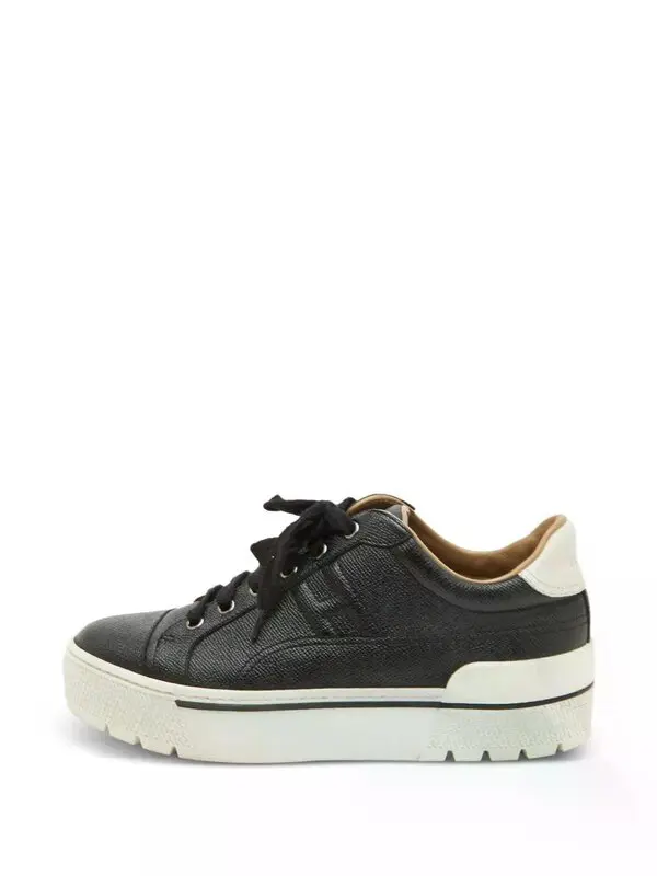 Hermès Grained Leather Lace-up Sneakers With Contrasting Heel