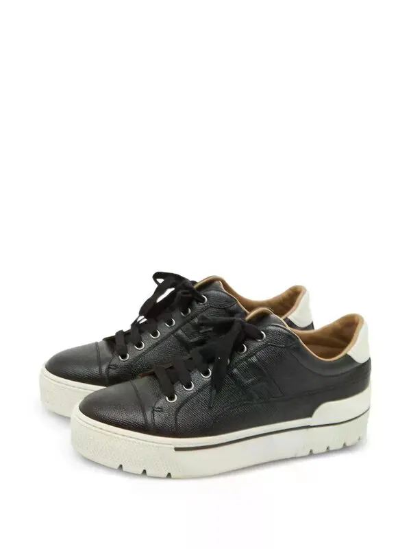 Hermès Grained Leather Lace-up Sneakers With Contrasting Heel