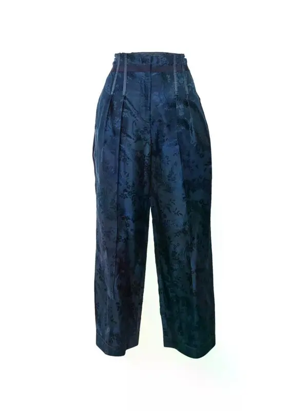 Prada Floral Jacquard Pleated Wide-leg Trousers - Blue