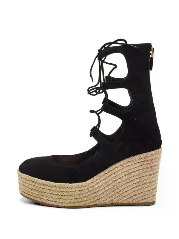 Dior Suede Lace-up Wedge Espadrille Sandals - Black