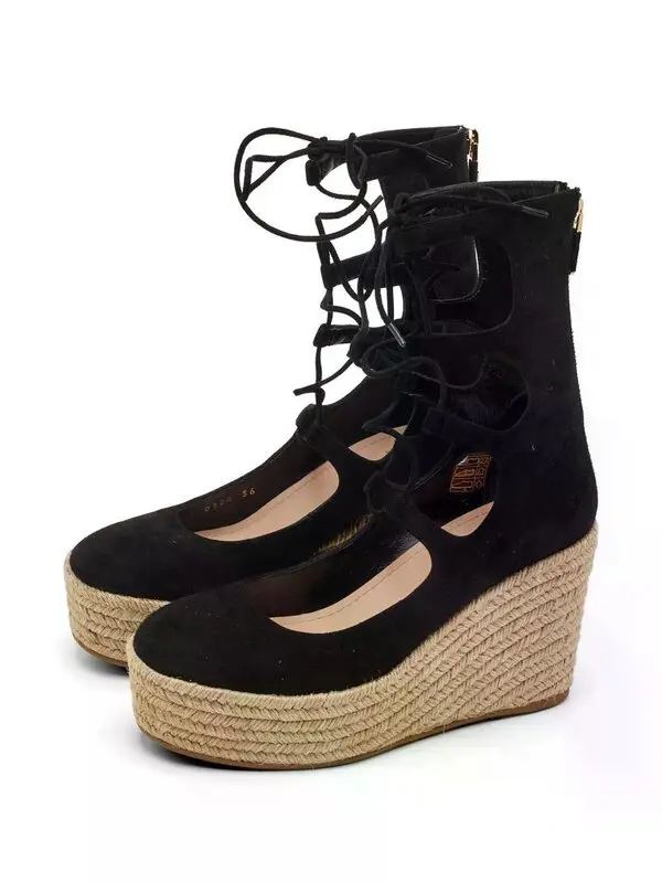 Dior Suede Lace-up Wedge Espadrille Sandals