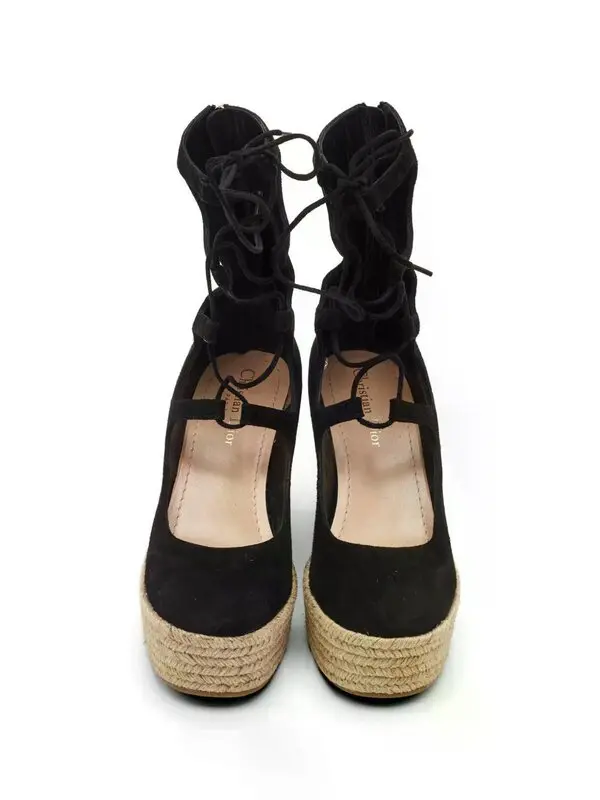 Dior Suede Lace-up Wedge Espadrille Sandals