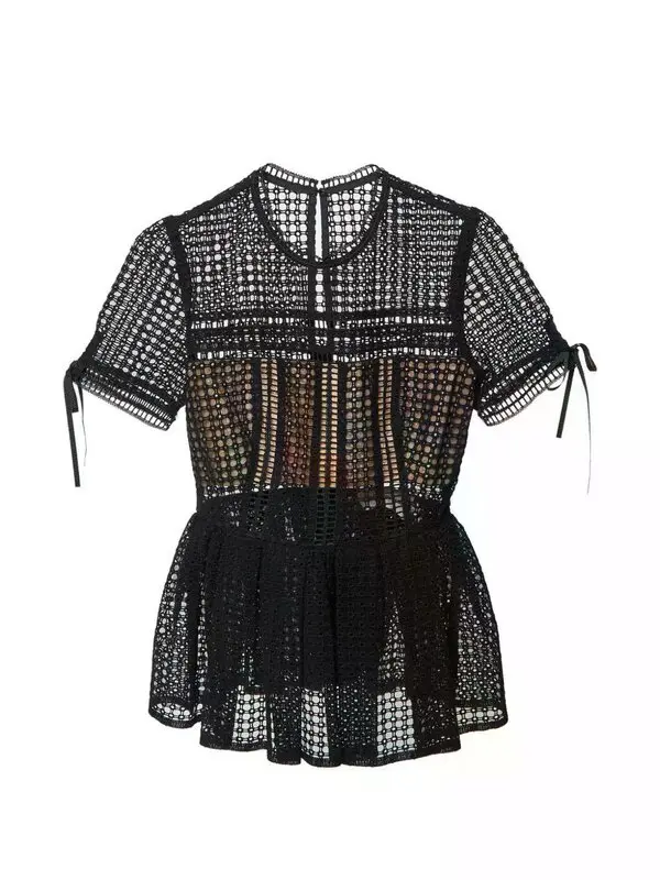 SELF-PORTRAIT Lace Textured Peplum Top - Black