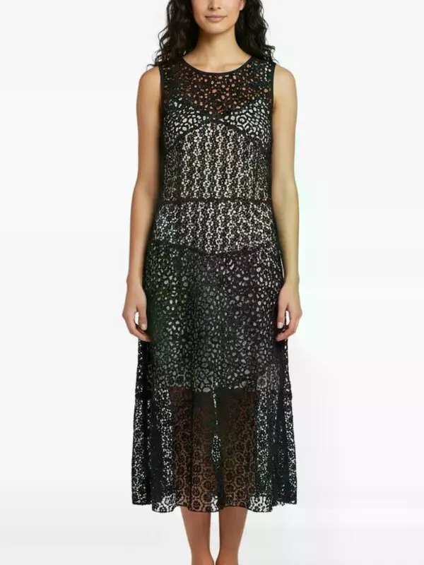 Paule Ka Guipure Lace Sleeveless Midi Dress - Black