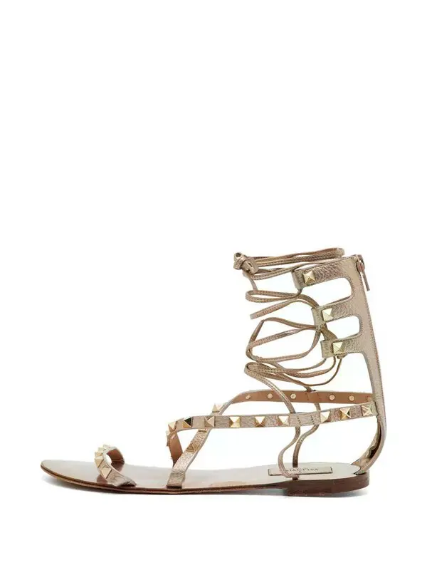 JIMMY CHOO Beige Metallic Rockstud Gladiator Sandals