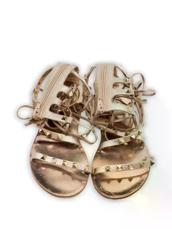 JIMMY CHOO Beige Metallic Rockstud Gladiator Sandals