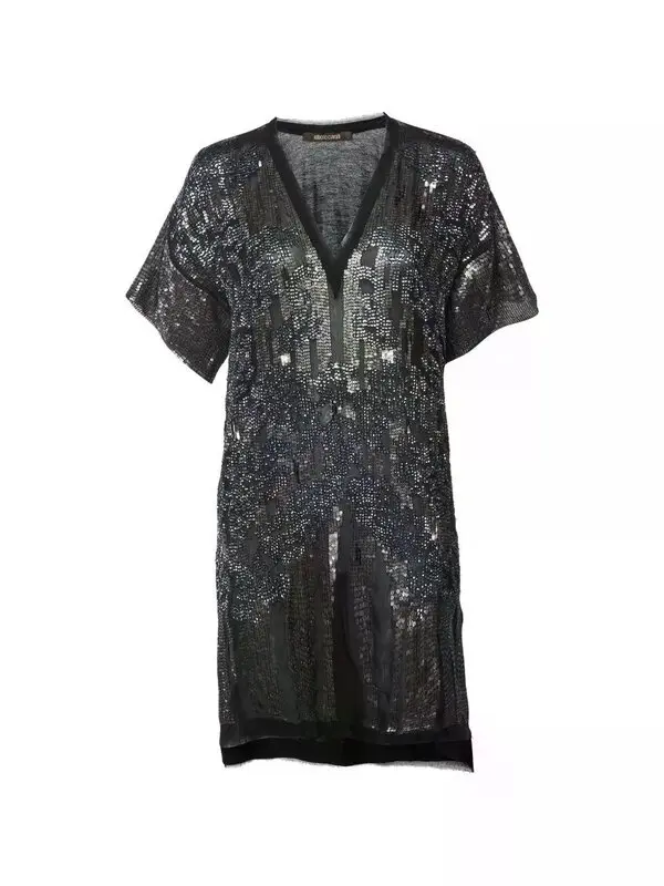 Roberto Cavalli Sequined V-neck Mini Dress - Black
