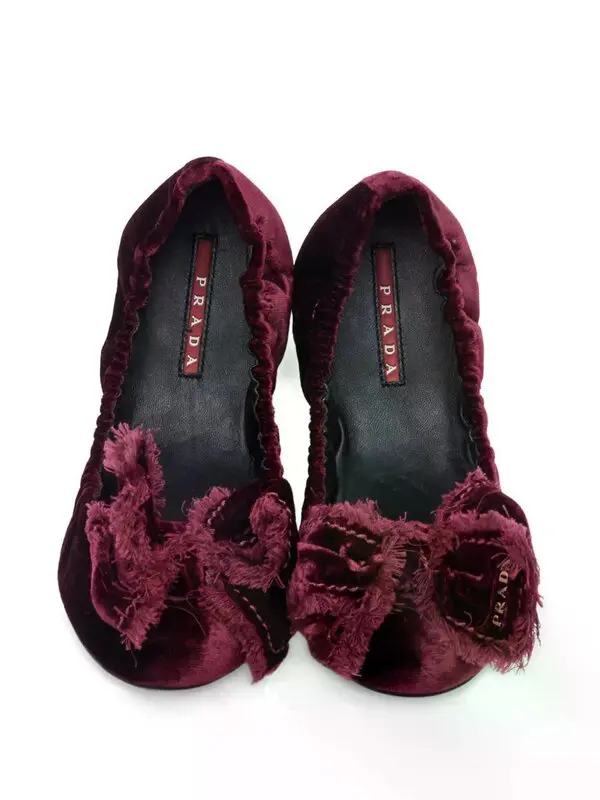 Prada Burgundy Bow Detail Ballet Flats