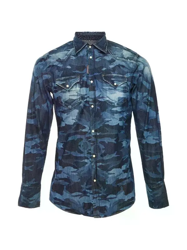 Dsquared2 Military-print Denim Shirt - Blue