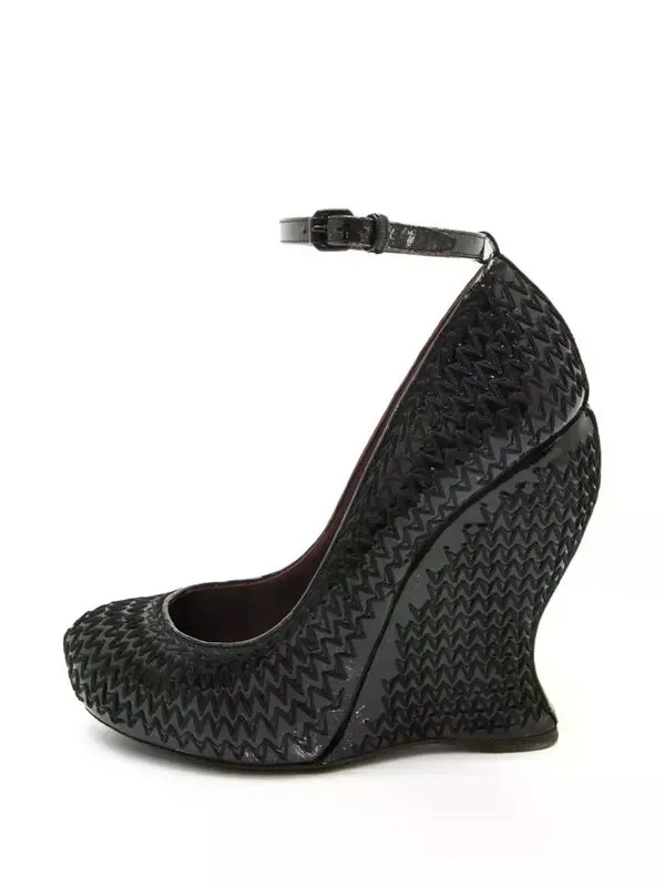 Bottega Veneta Leather Patent Thread-weave Wedge Pumps