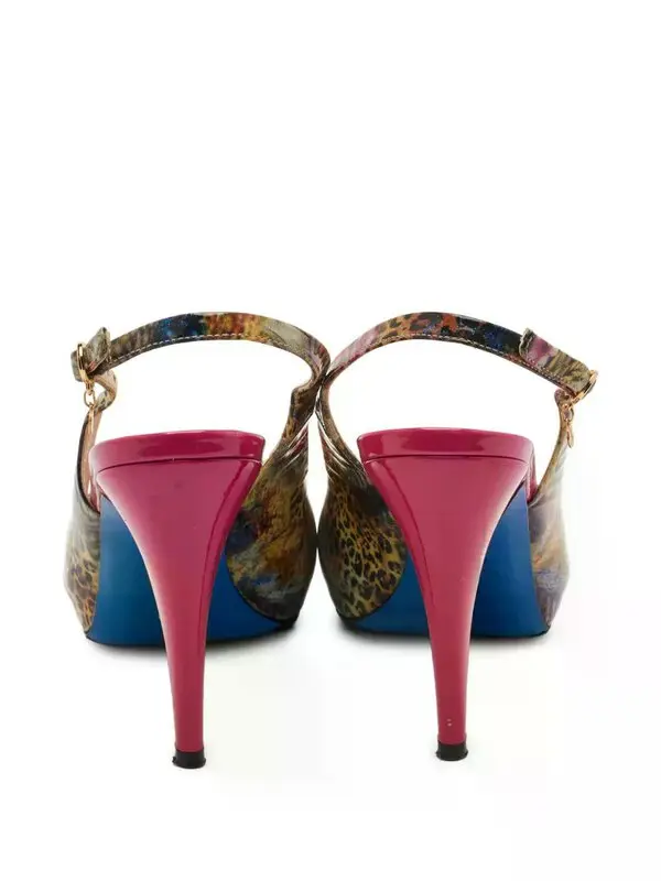 LORIBLU Floral Leopard-print Patent Leather Peep-toe Slingback Sandals