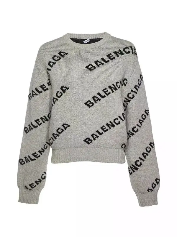 Balenciaga All-over Logo Knit Sweater - Grey
