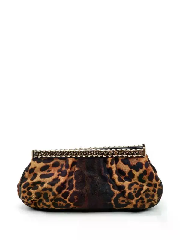 CHRISTIAN LOUBOUTIN Leopard Print Calf-hair Clutch - Brown