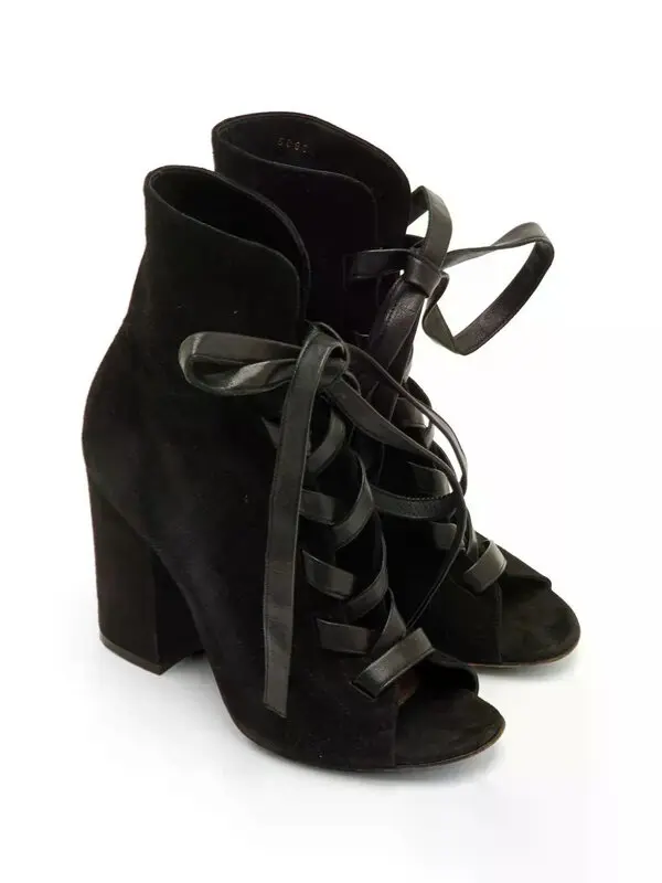 GIANVITO ROSSI Suede Lace-up Open-toe Ankle Boots