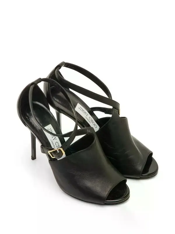 JIMMY CHOO Leather Crossover Ankle Strap Stiletto Sandals - Black