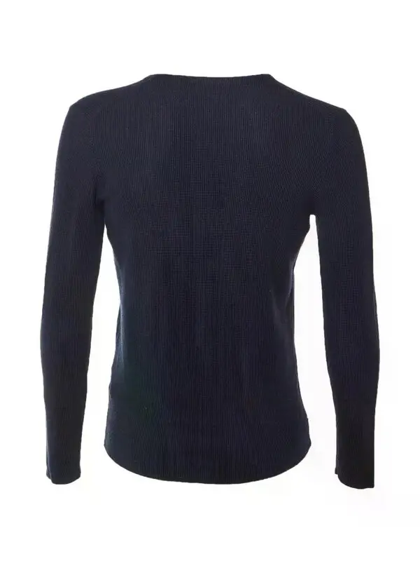 Hugo Boss Waffle-knit V-neck Long-sleeved T-shirt - Blue