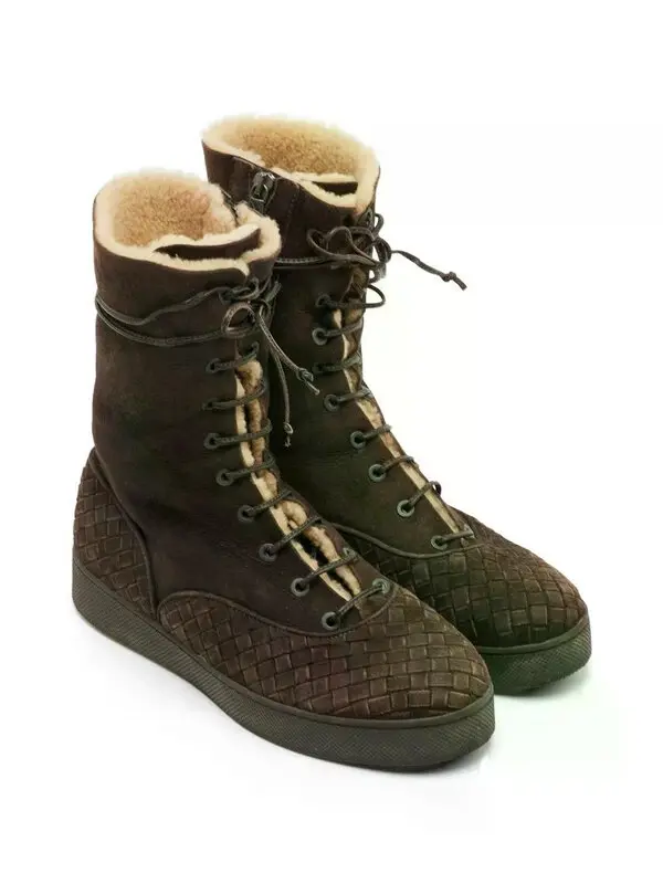 Bottega Veneta Intrecciato Suede Ankle Boots - Brown