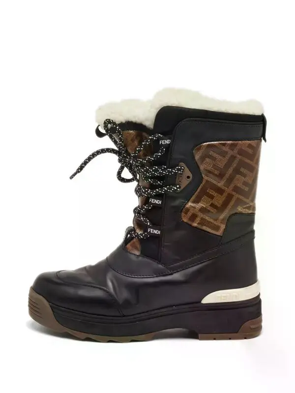 Fendi Zucca Print Shearling Lined Lace-up Boots