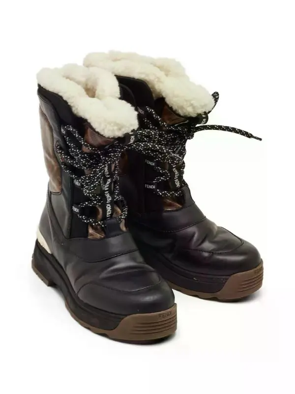Fendi Zucca Print Shearling Lined Lace-up Boots