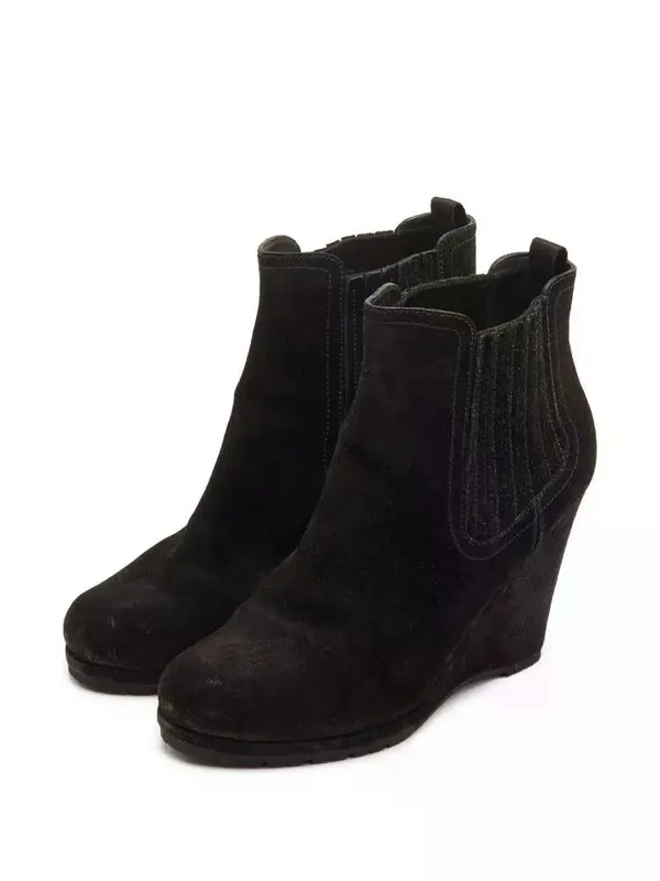 Prada Suede Wedge-heel Ankle Boots - Black
