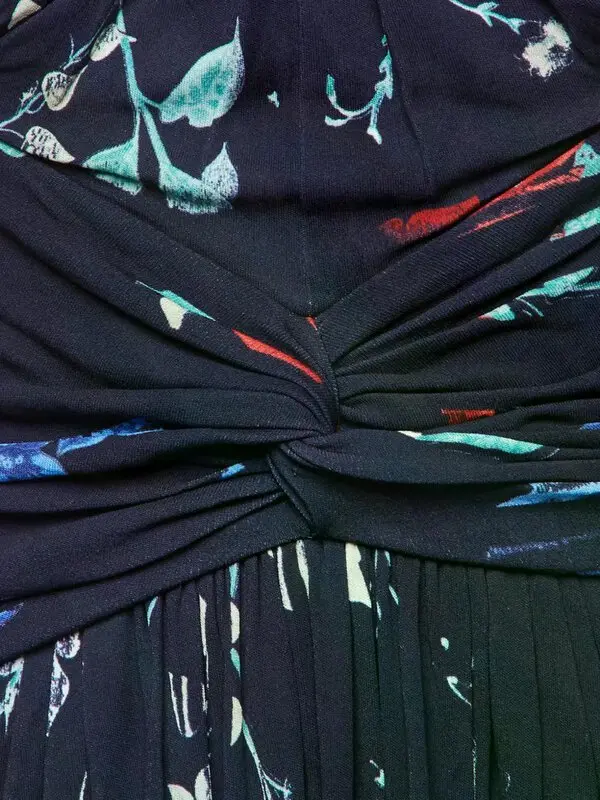 FERRAGAMO Floral-print Ruched V-neck Dress - Blue
