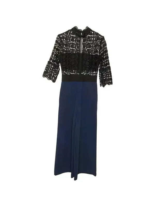 SELF-PORTRAIT Lace Panel Crepe Jumpsuit - Blue