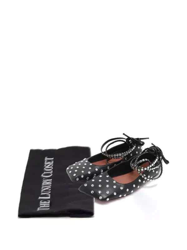 Amina Muaddi Embellished Ballet Flats With Ankle Wrap