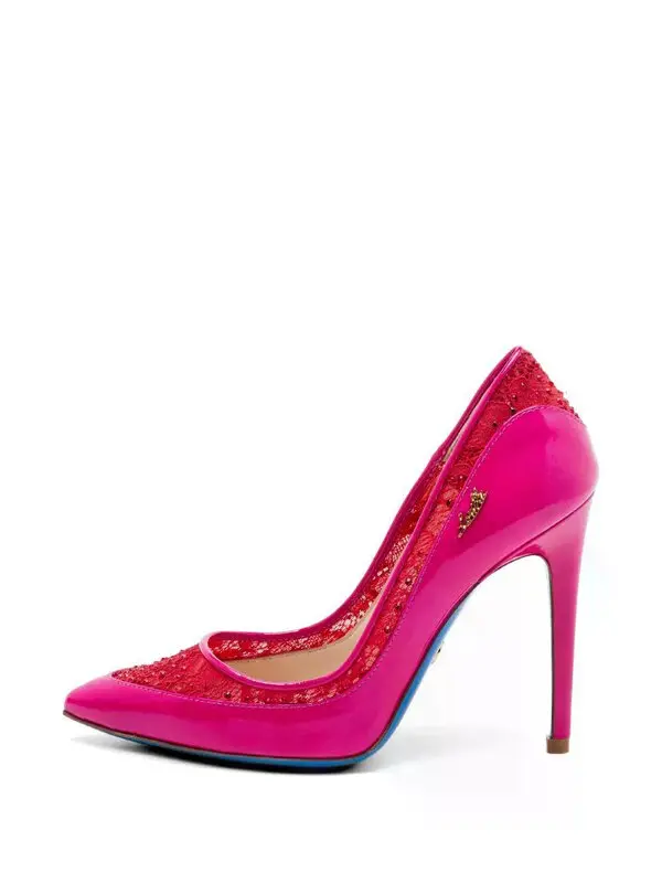 LORIBLU Lace-overlay Patent Leather Pumps