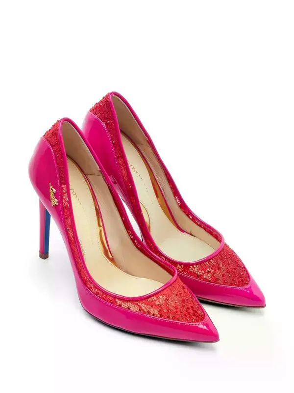 LORIBLU Lace-overlay Patent Leather Pumps
