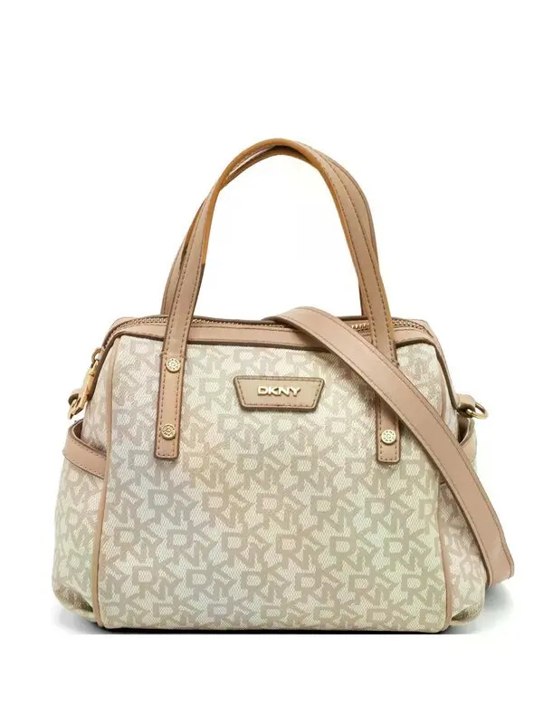 Mcm Monogram Leather Trimmed Tote Bag - Neutrals