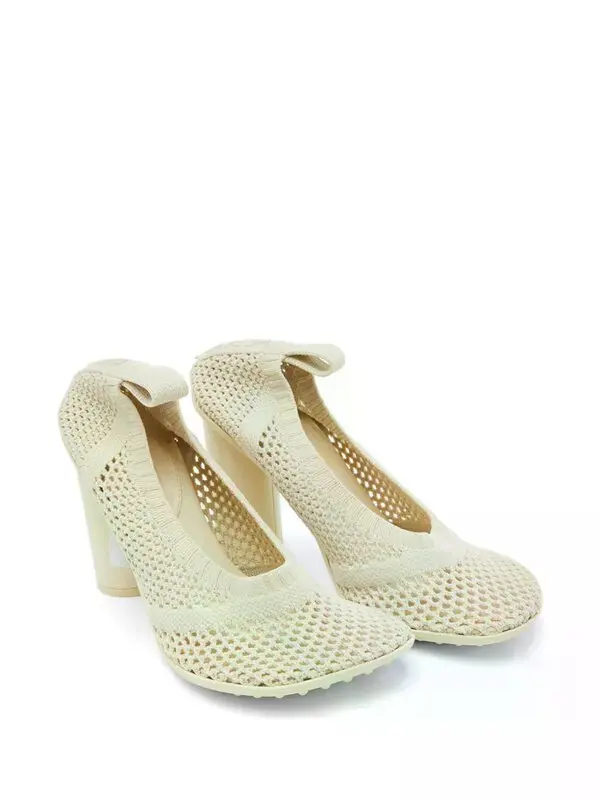 Bottega Veneta Beige Knit Open-knit Panels Block Heel Pumps - Neutrals