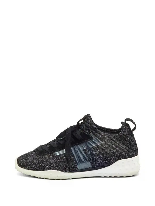 TOD'S Vintage Suede-trim Sneakers With T-print - Black