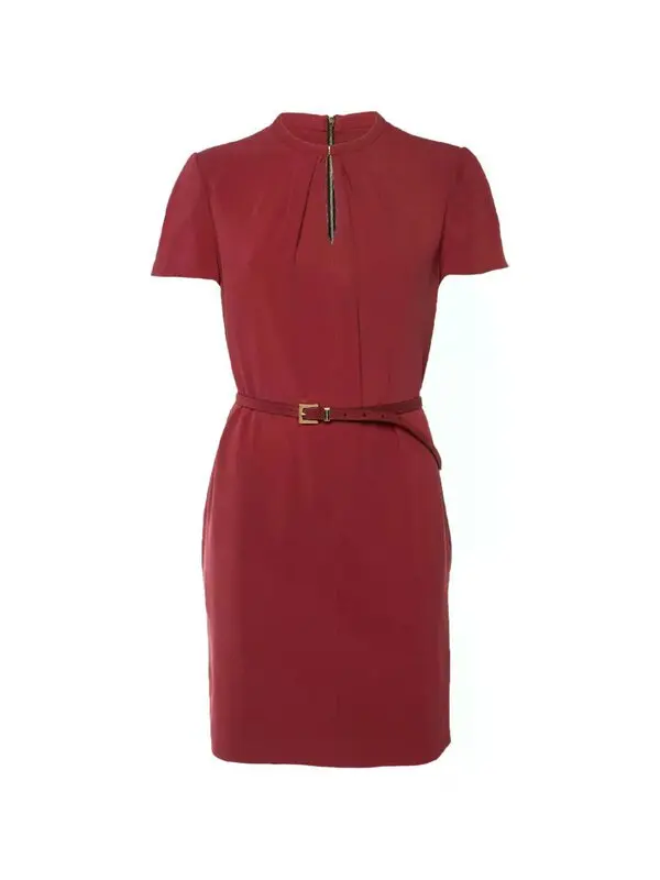 Burberry Belted Crepe Mini Dress - Red