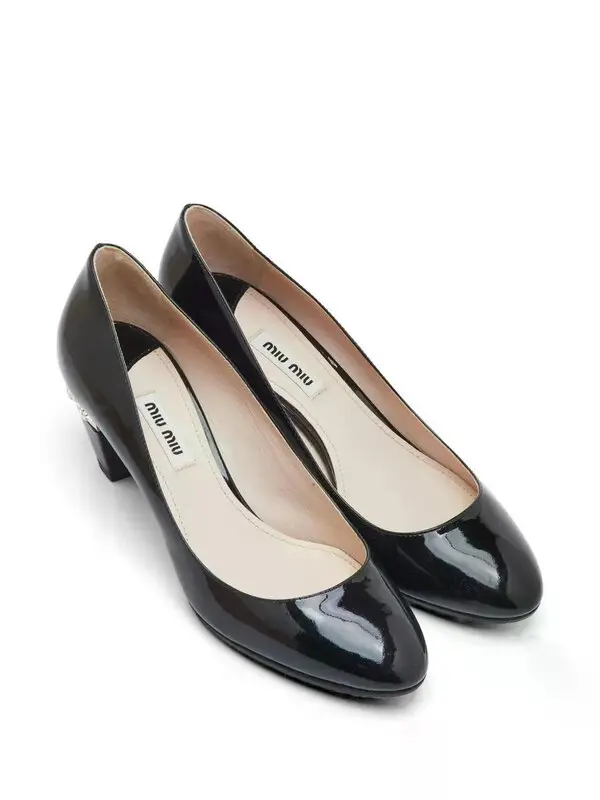 Miu Miu Embellished Leather Heeled Pumps