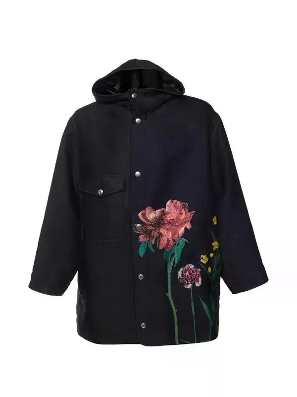 Valentino Garavani Floral-jacquard Hooded Coat - Black