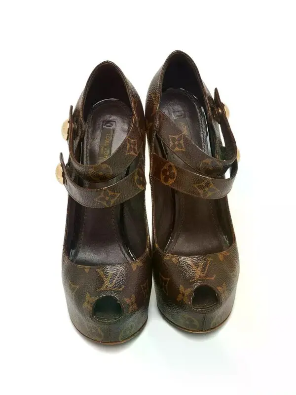 LOUIS VUITTON Monogram Ritual Platform Peep-toe Pumps