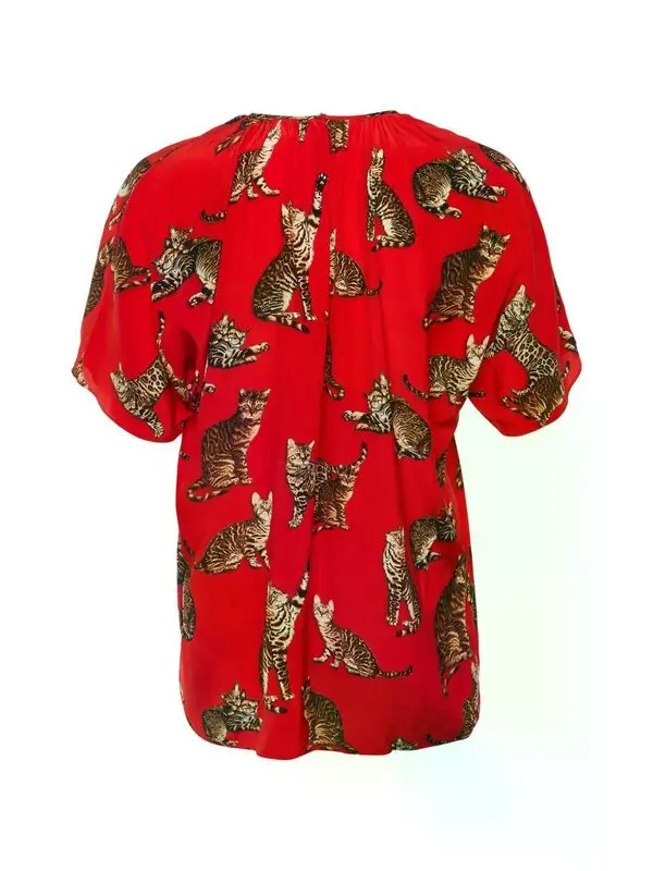 Dolce & Gabbana Silk Cat Print Blouse