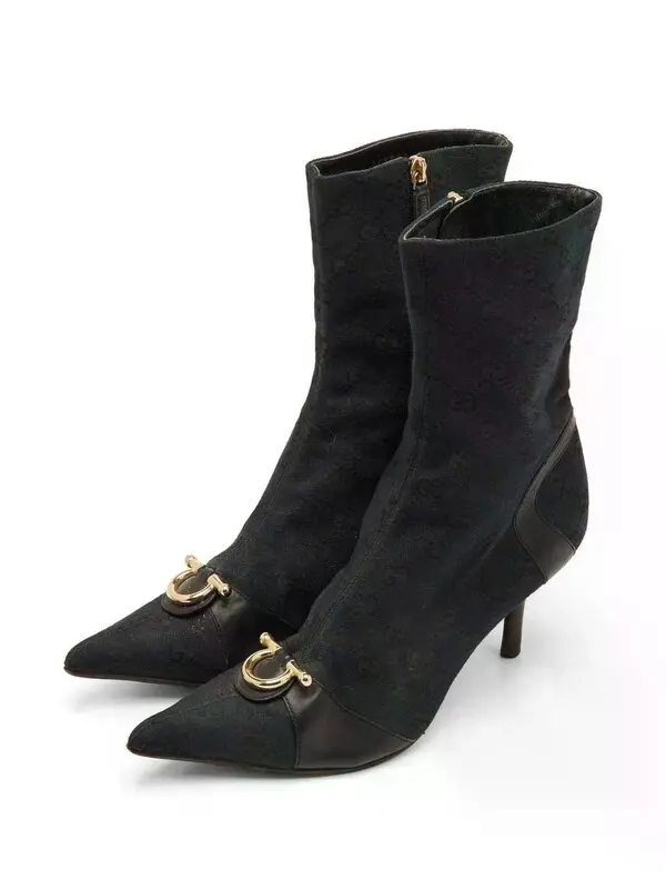 FERRAGAMO Gg Canvas Pointed Toe Ankle Boots