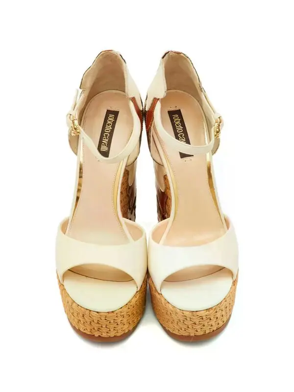 Roberto Cavalli Leather Platform Wedge Sandals