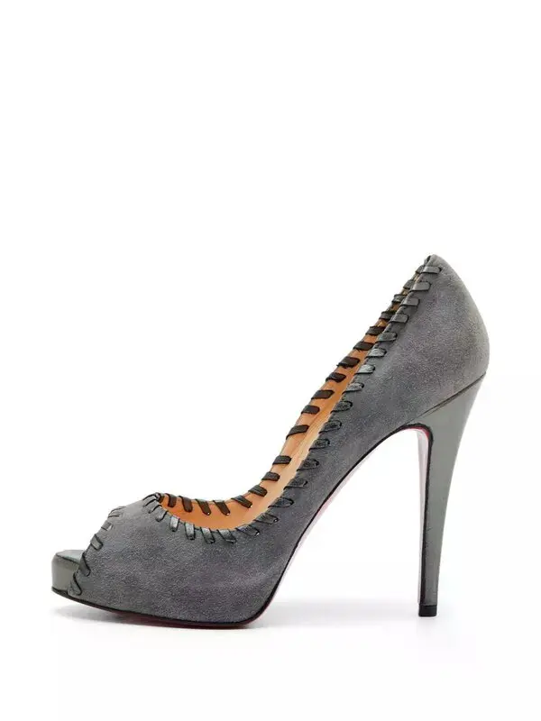 CHRISTIAN LOUBOUTIN Very Privé Whipstitch Peep Toe Platform Stiletto Pumps - Grey