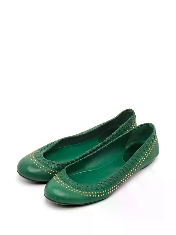 Gucci Studded Whipstitch Ballet Flats - Green