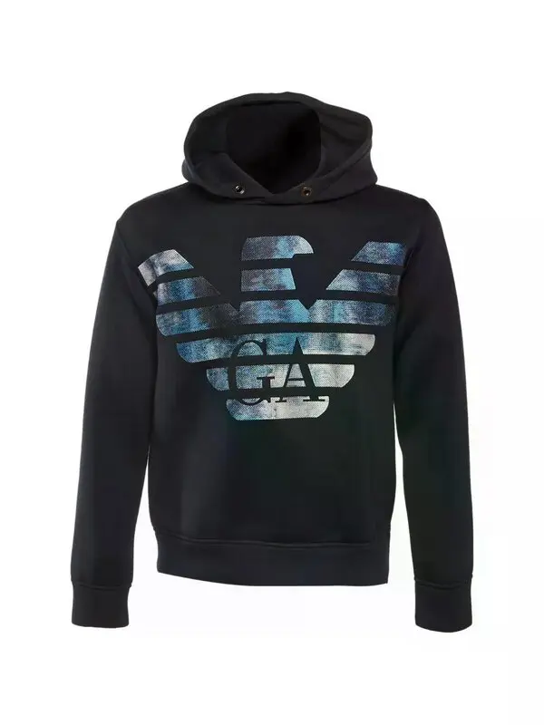 Emporio Armani Logo Embroidered Hoodie - Blue