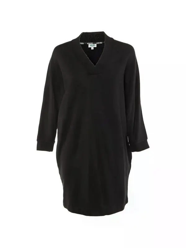 Kenzo Logo Print V-neck Sweater Dress - Black