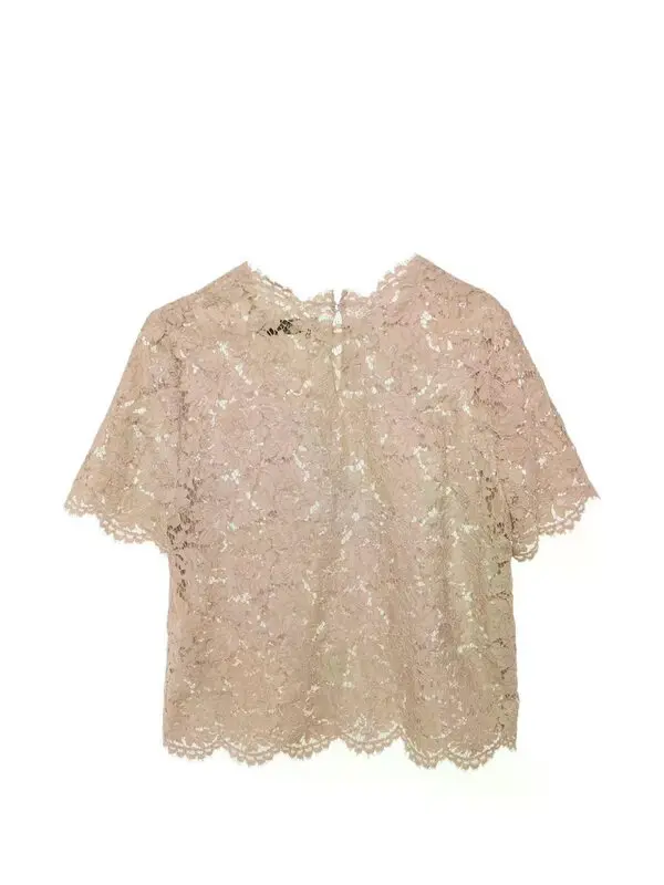 Valentino Garavani Pink Floral Lace Scalloped Blouse - Neutrals