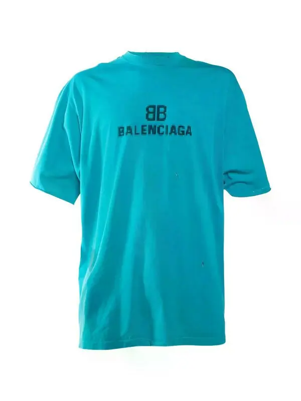 Balenciaga Unifit Logo-print Distressed T-shirt - Blue