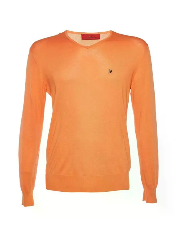 Carolina Herrera Cotton V-neck Sweater - Orange